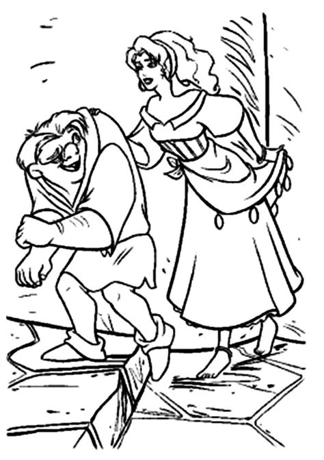 Quasimodo And Esmeralda In The Hunchback Of Notre Dame Coloring Page
