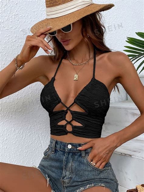 SHEIN VCAY Top halter corto con cordón delantero de espalda abierta con