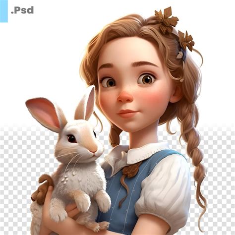 Rendering 3d De La Petite Fille Avec Le Lapin Dans Le Costume De L