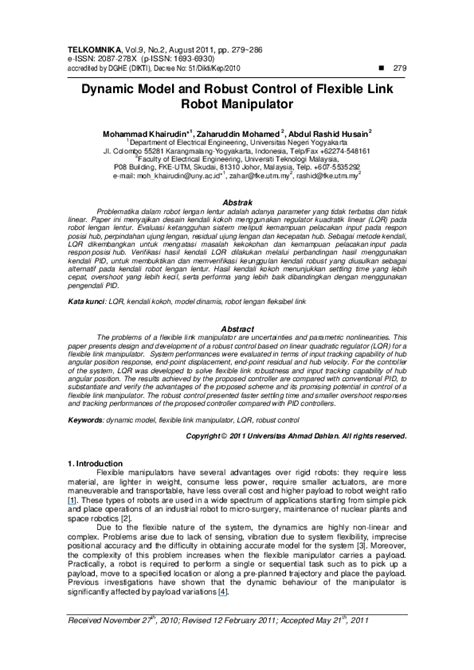 pdf dynamic model and robust control of flexible link robot manipulator abdul husain