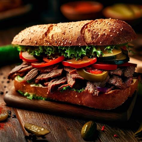 Premium Ai Image Delicious Beef Sandwich Submarine Burger