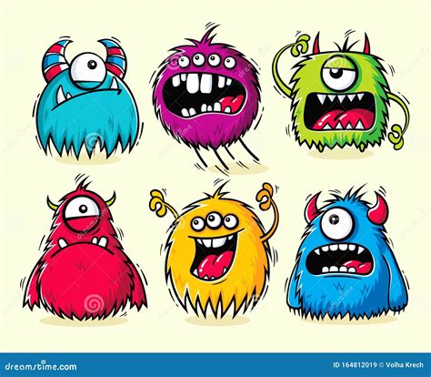 Conjunto De Monstruos Divertidos Y Aislados Ilustración del Vector