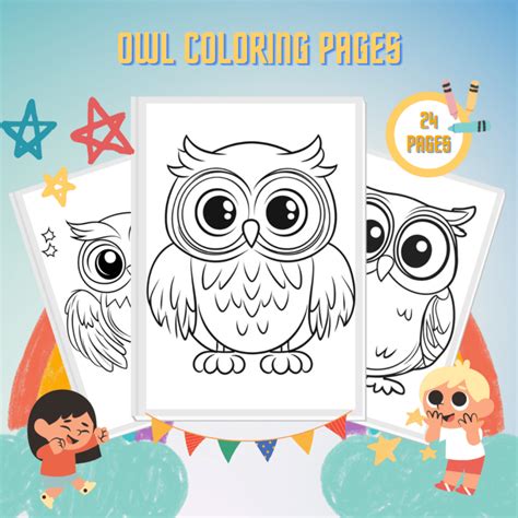 24 Desenhos de coruja para colorir para crianças Imprimíveis