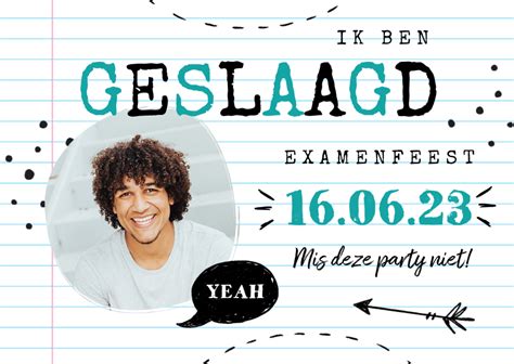 Uitnodiging Geslaagd Examenfeest Papier Foto Kaartje2go