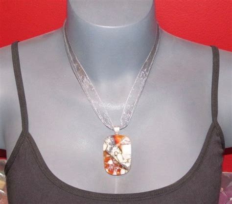 Fused Glass Pendant With Ribbon Necklace Fabulous Crackle Etsy