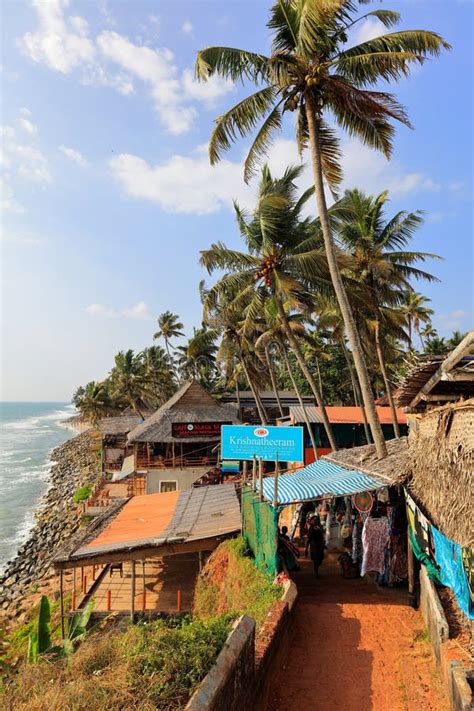Varkala Kerala India February Clifftop Promenade With