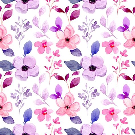Padrão sem emenda em aquarela floral rosa roxo Vetor Premium