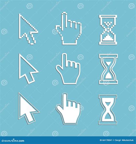 Pixel Cursors And Outline Icons Mouse Hand Arrow Hourglass Stock