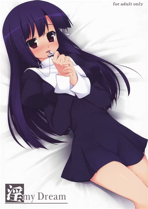 Safebooru 1girl Bed Black Hair Blush Cross Highres Hoppege Kannagi Long Hair Lying Necklace