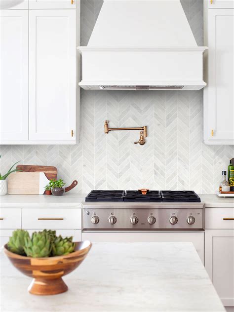 White Modern Marble Chevron Backsplash Tile Backsplash