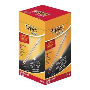 Caixa C Canetas Esferogr Ficas Cristal Fina Vermelha Mm Bic A