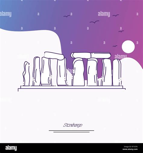 Viajes STONEHENGE Poster Plantilla Púrpura de fondo creativo Imagen