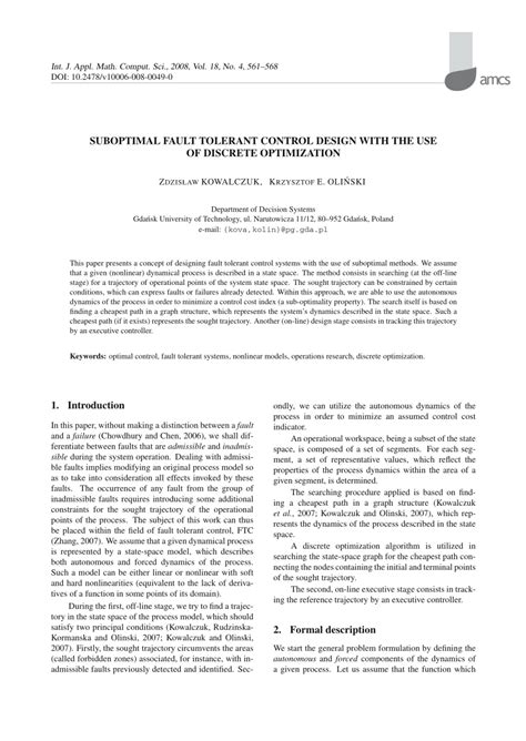 pdf suboptimal fault tolerant control design with the use of discrete optimization