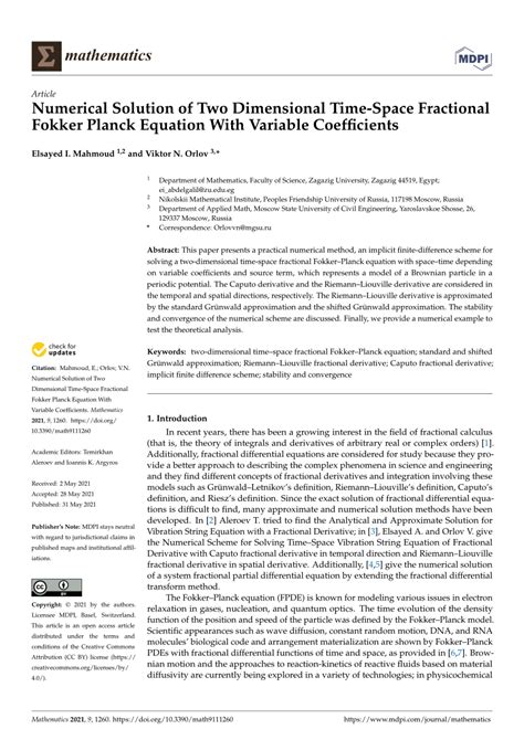 pdf numerical solution of two dimensional time space fractional fokker planck equation with