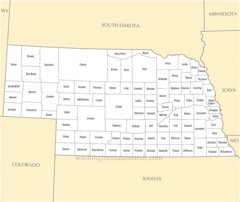 Nebraska Map Showing Each County