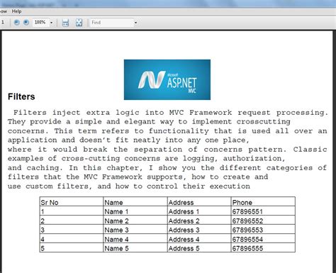 generate pdf in mvc