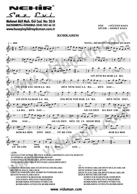 Korkarım Ahmet Kaya Bağlama Saz Türkü Notaları Hüseyin Yıldıray