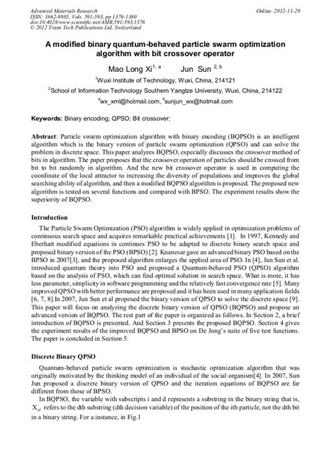 a modified binary quantum behaved particle swarm optimization algorithm with bit crossover