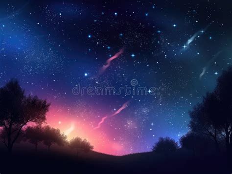 Night Sky Stars Milky Way Blue Purple Sky In Starry Night Over