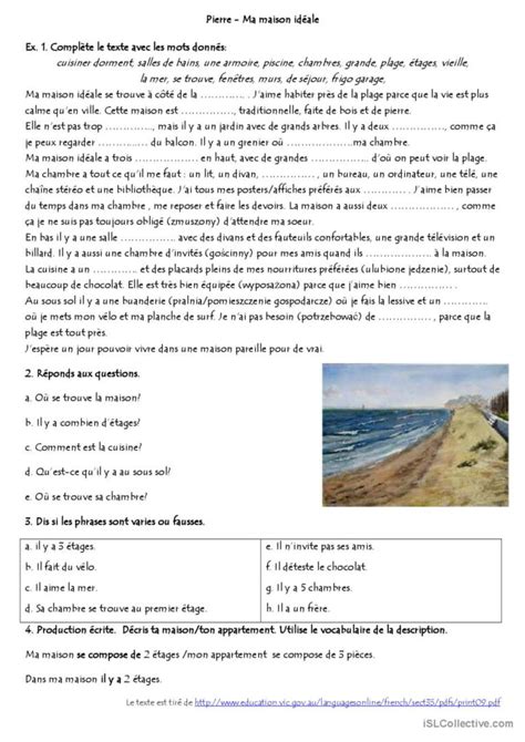 Maison compréhension générale de la Français FLE fiches pedagogiques