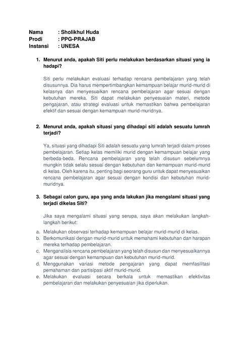 Elaborasi Pemahaman Siti Nama Sholikhul Huda Prodi PPG PRAJAB