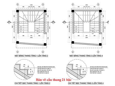 Bản vẽ cầu thang 21 bậc thiết kế đúng kỹ thuật chuẩn phong thủy