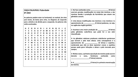 Atividade Sobre Puberdade 5 Ano