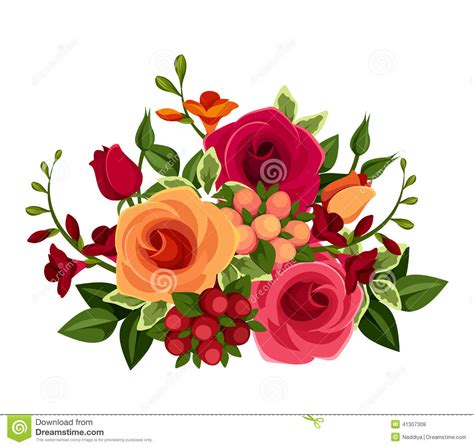 Ramalhete Das Rosas E Das Flores Da Frésia Ilustração Do Vetor