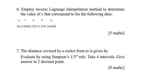 6 employ inverse lagrange interpolation method to