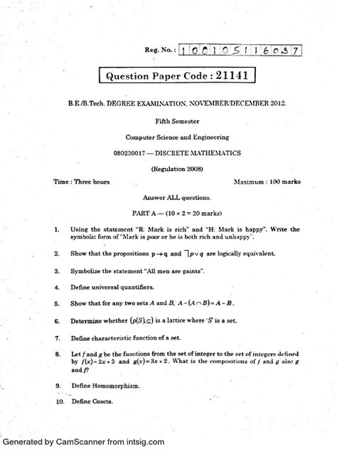 discrete mathematics question papers pdf