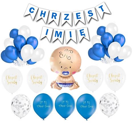 Dekoracje Chrzest Święty Balony Zestaw Chłopiec 12599005573 Allegro pl