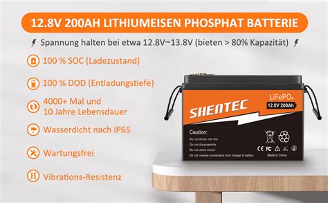 Shentec Batterie 12 V 200 Ah LiFePO4 Caravan Edition 2560 Wh Batterie