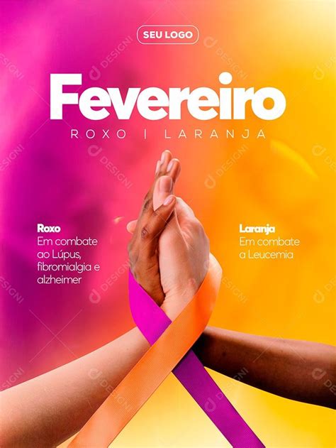 Post Fevereiro Roxo Laranja Social Media PSD Editável zip Social