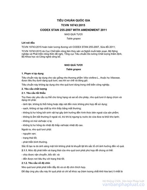 Tiêu chuẩn quốc gia TCVN 10743 2015 CODEX STAN 255 2007 with amendment
