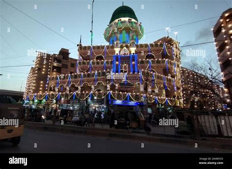 A Beautiful Illuminated View Of Kanzul Emaan Mosque In Connection Of