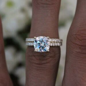 8mm Cushion Forever One Moissanite Diamond Hidden Halo Ring Etsy