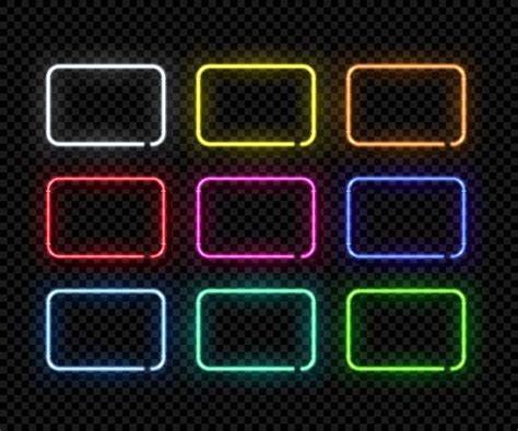 Marcos de neón rectangulares de diferentes colores sobre fondo