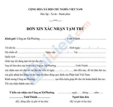 Mẫu Đơn Xin Tạm Trú Hướng Dẫn Và Điều Cần Biết