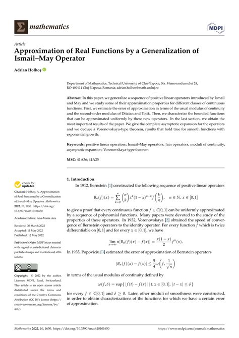 pdf approximation of real functions by a generalization of ismail may operator