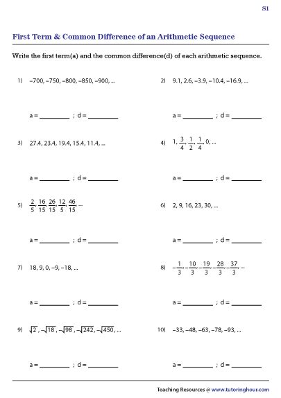 Arithmetic Sequence Worksheet