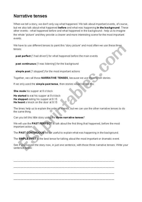 Handout Introduction To The NARRATIVE TENSES ESL Worksheet By Tapioca