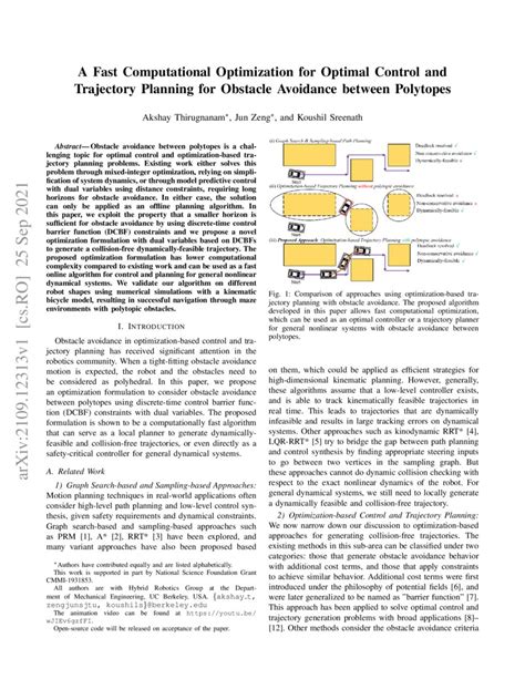 a fast computational optimization for control and trajectory planning for obstacle avoidance