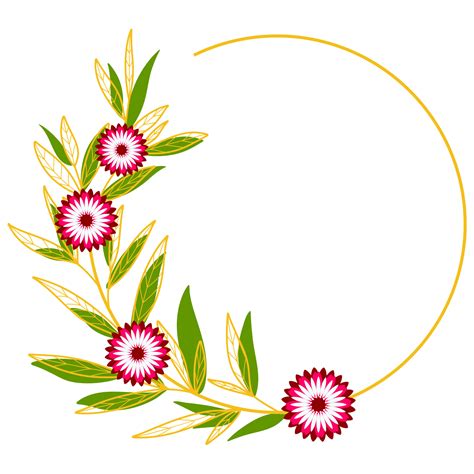 Gold Leaves Circle Frame With Pink Flower 13077953 PNG
