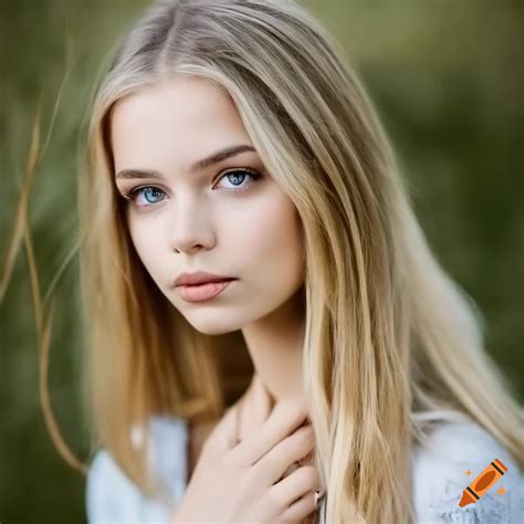 Portrait Of A Lovely Scandinavian Girl With Blonde Hair And Light Eyes