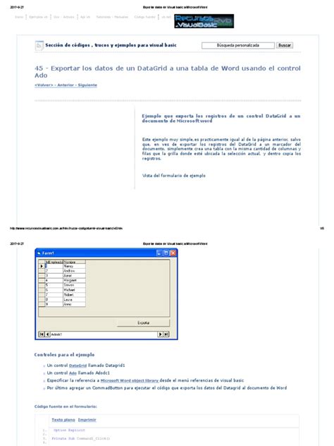 exportar datos de visual basic a microsoft word pdf active x data objects básico