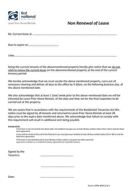 Free Printable Not Renewing Lease Letter Templates PDF Word Tenant