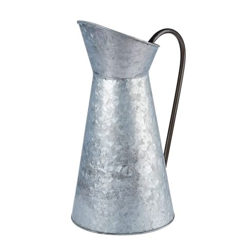 Galvanized Vase Silver Metal Vase Pitcher With Handle Vintage Jug