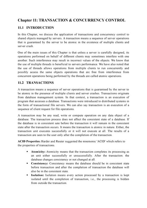 unit 4 transaction concurrency control notes chapter 11 transaction and concurrency control 11