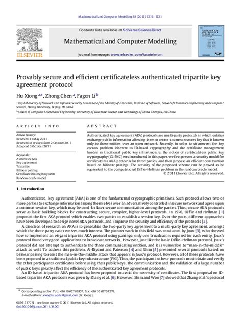 pdf provably secure and efficient certificateless authenticated tripartite key agreement