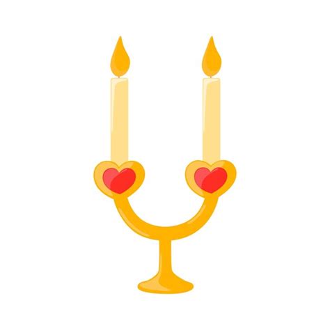 Candeleiro dourado duas velas acesas corações ilustração